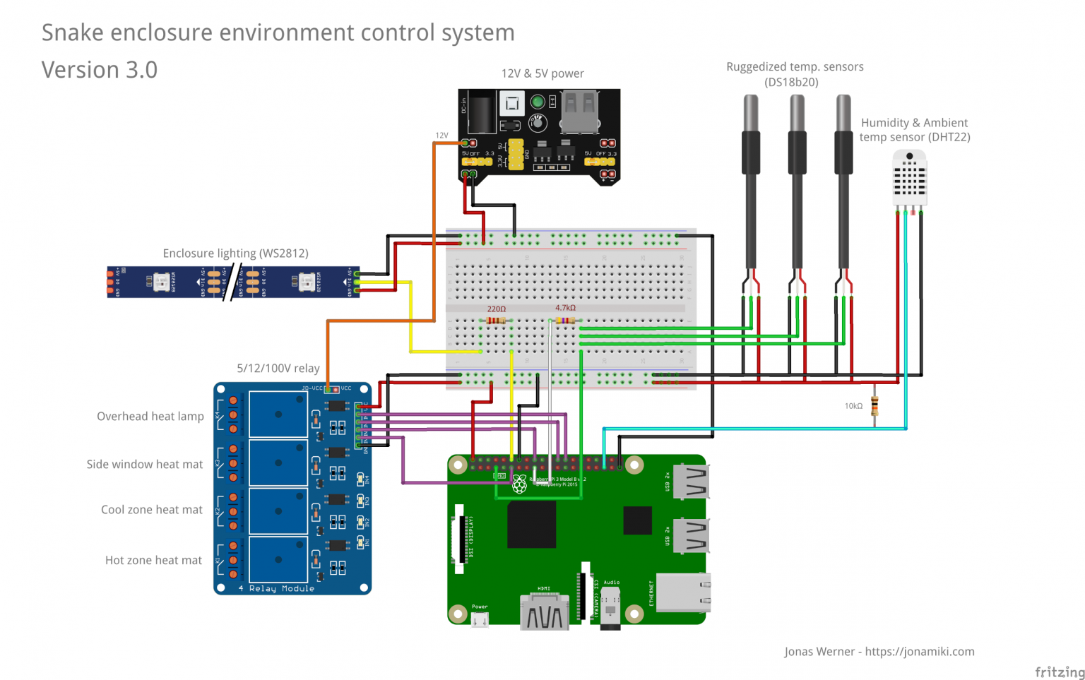 Updated snake environment control system: Physical wiring diagram ...